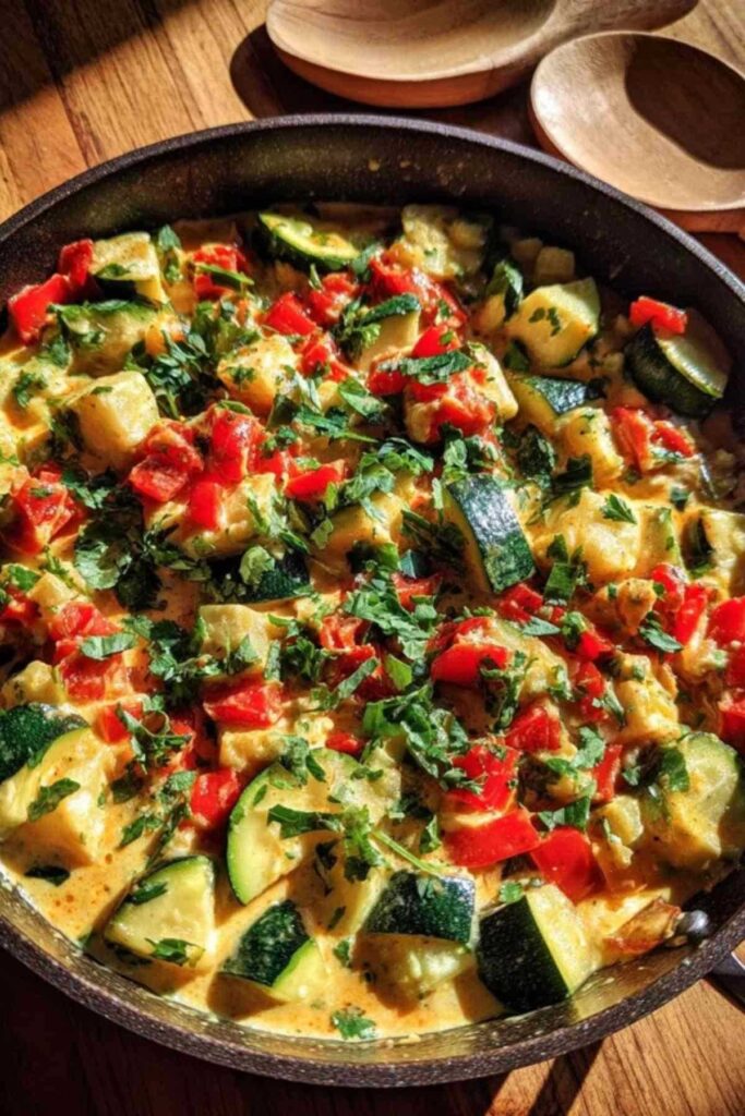 Cremige Zucchini-Pfanne mit Paprika - 25 Min Rezept